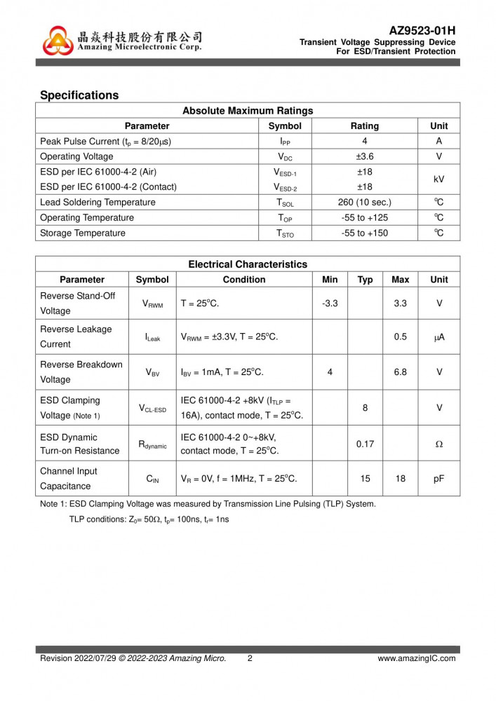 AZ9523-01H datasheet page 2