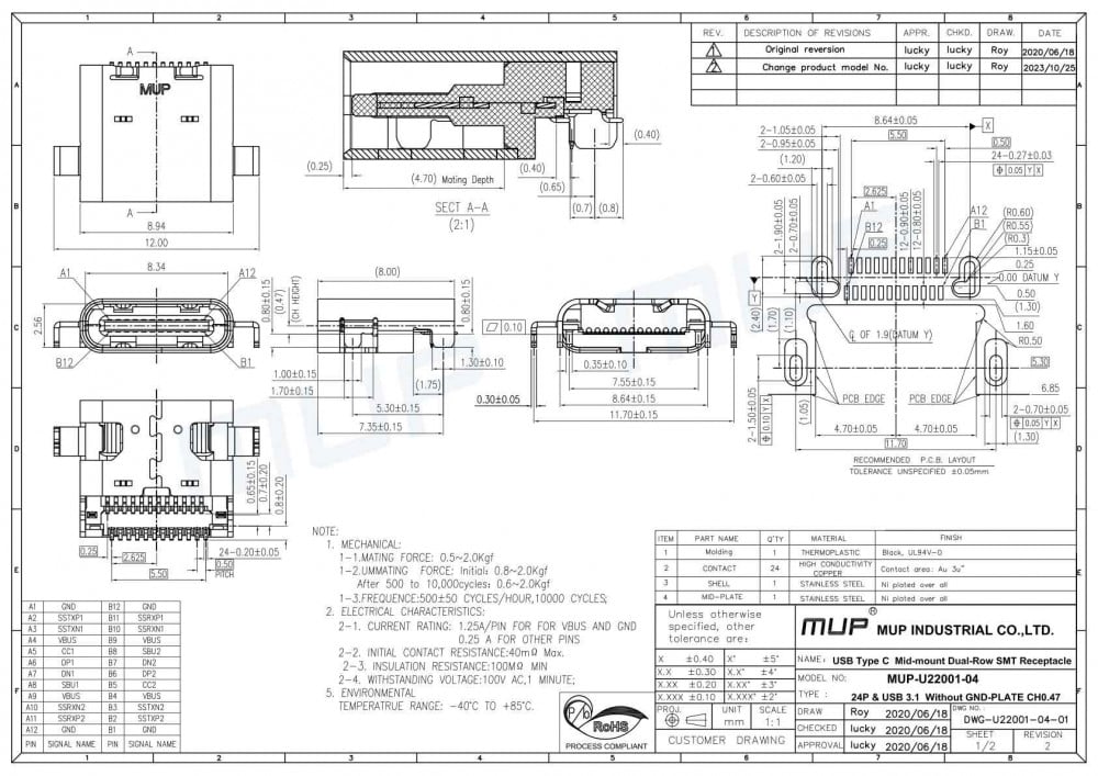 MUP U22001-04 customer drawing page 1