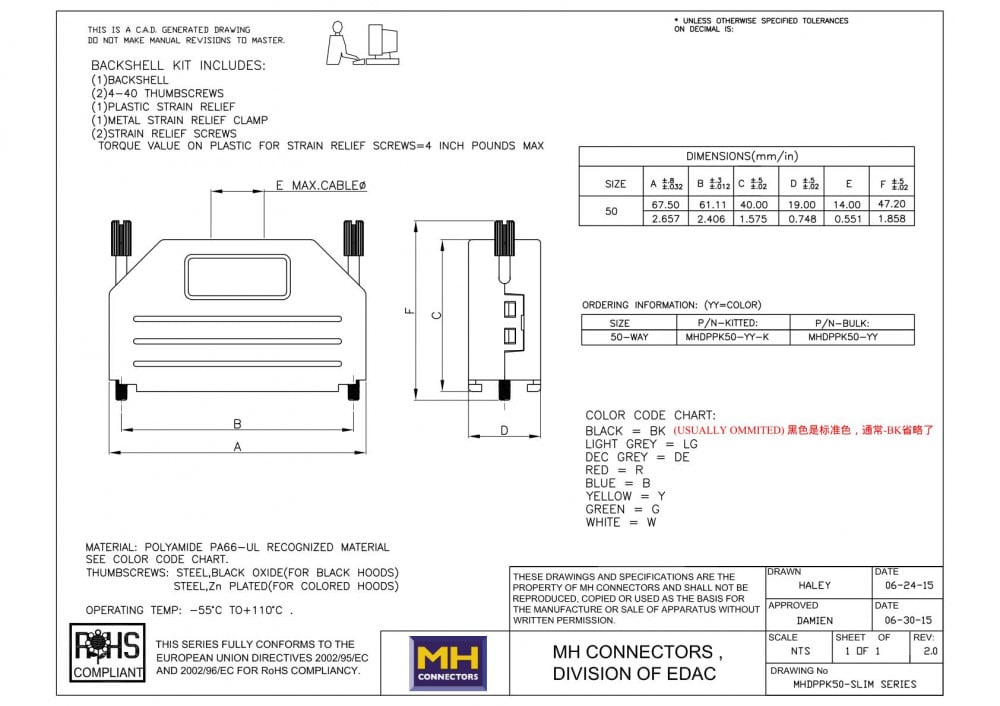 MH CONNECTORS MHDPPK50 slim-series technical drawing