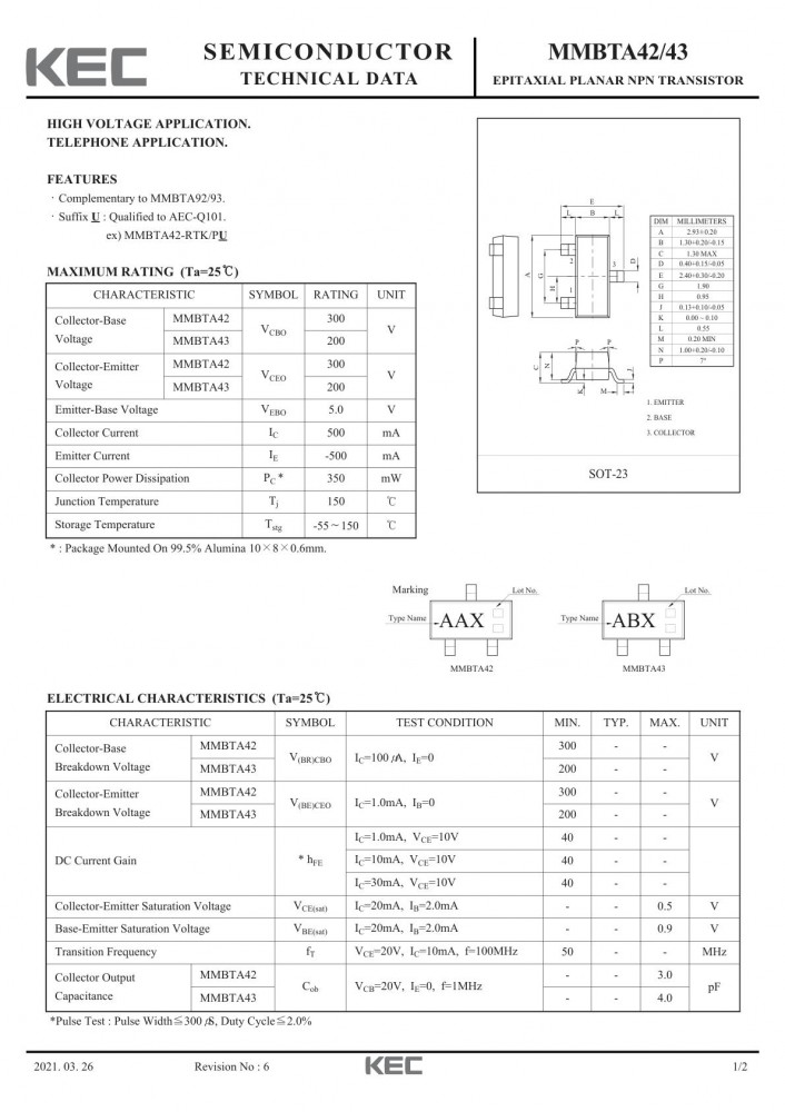 MMBTA42-RTK/P datasheet page 1