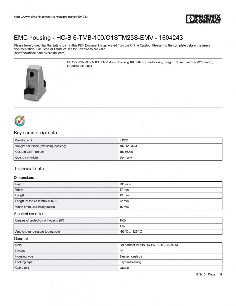 Phoenix Contact 1604243 product document page 1