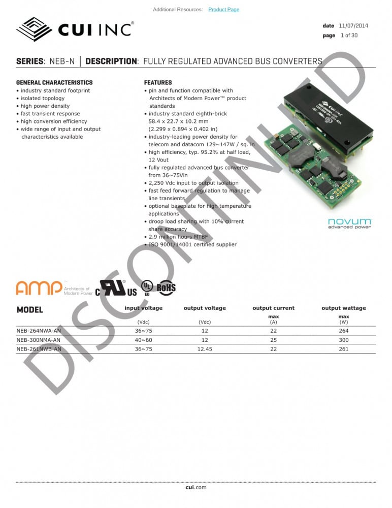 CUI NEB-N datasheet page 1