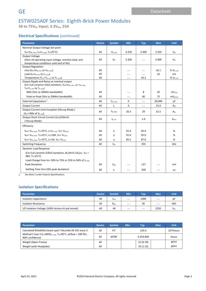 ESTW025A0F datasheet page 3