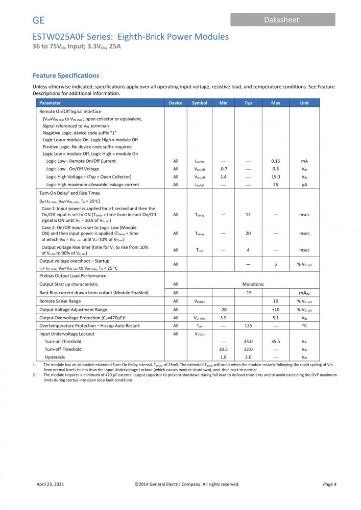 ESTW025A0F datasheet page 4