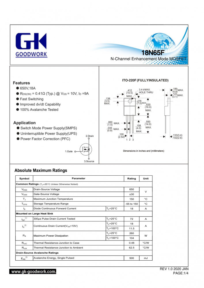 18N65F datasheet page 1