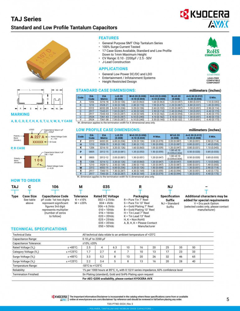 TAJ tantalum capacitor datasheet page 1