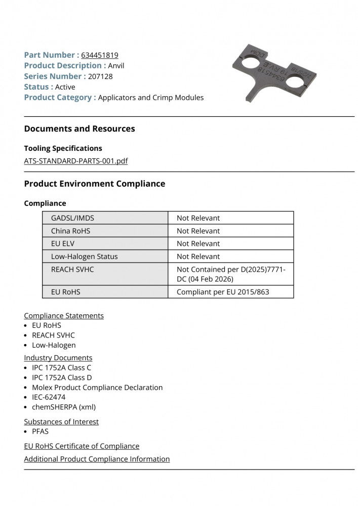 Tooling specification document preview, page 1