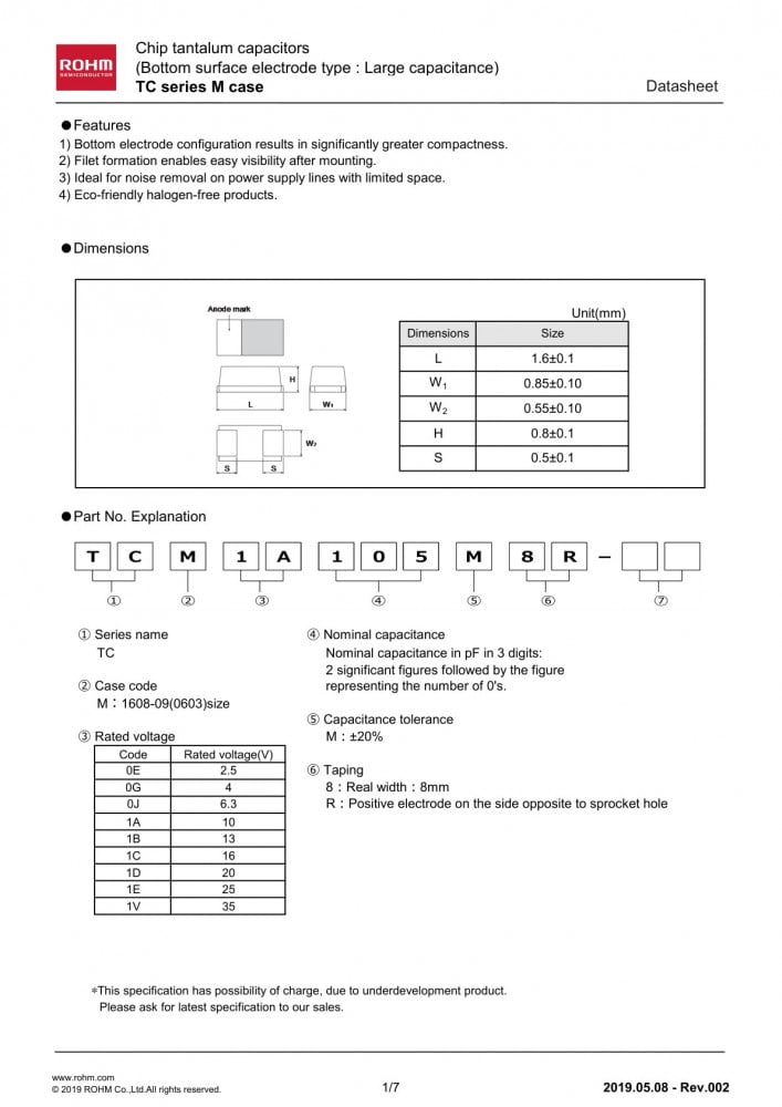 TCM1A106M8R document page 1