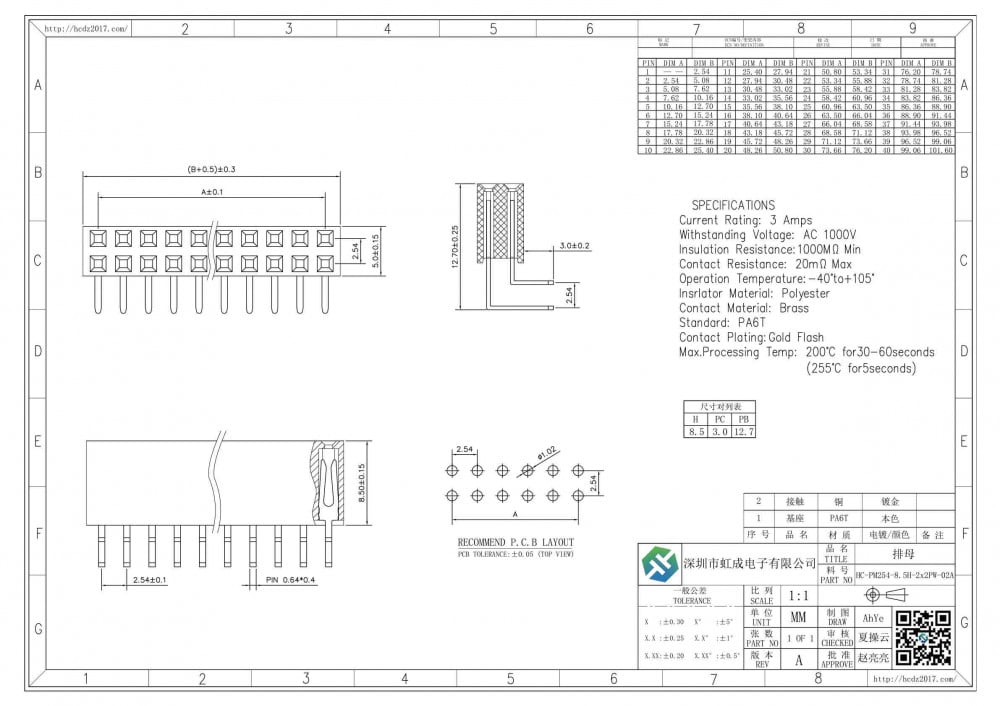 HC-PM254-8.5H-2x2PW-02A technical drawing