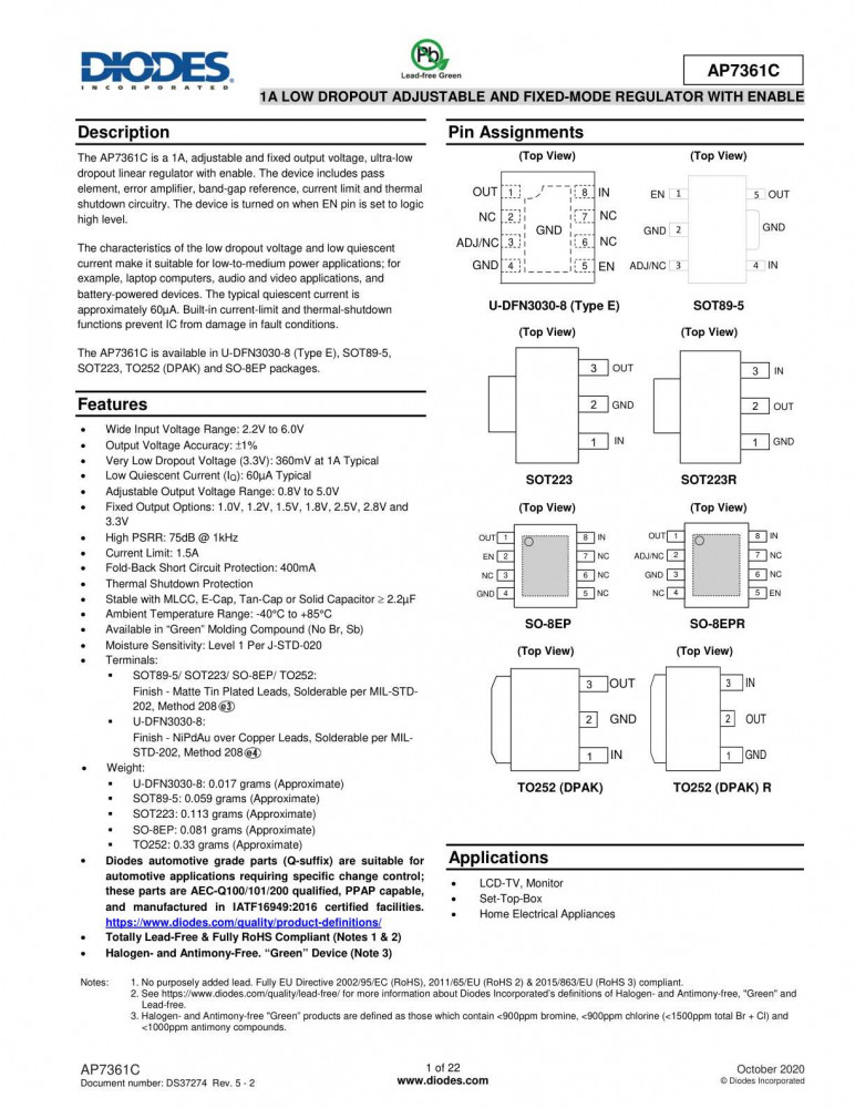 AP7361C datasheet page 1