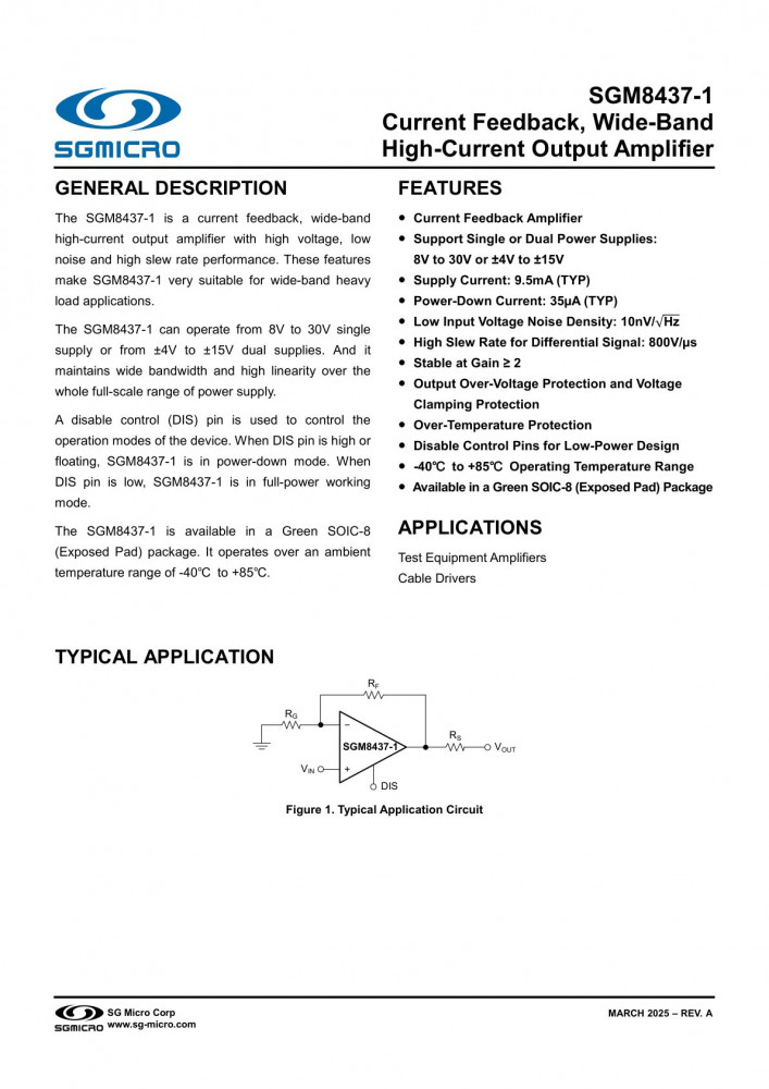 SGM8437-1 datasheet page 1
