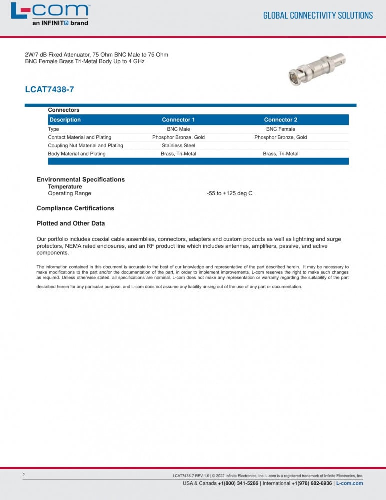 LCAT7438-7 connector and environmental specifications