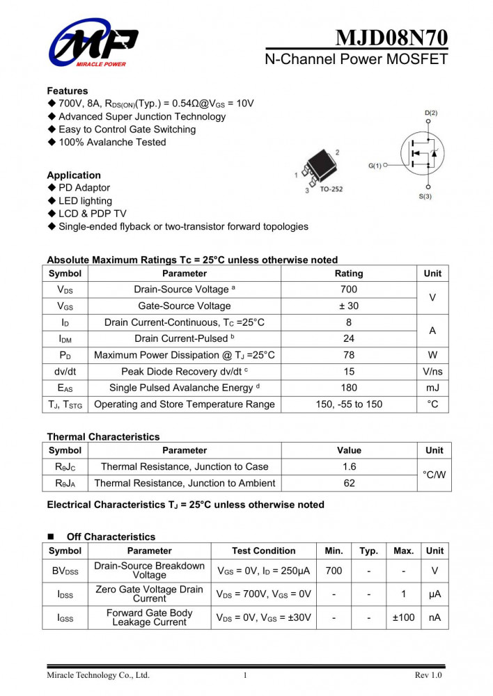MJD08N70 datasheet page 1