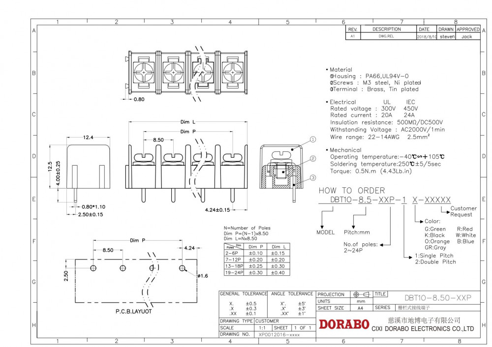 DORABO DBT10-8.5-12P-GN-P technical document page