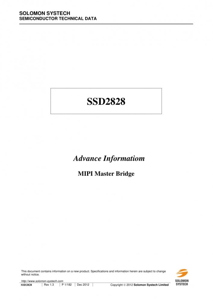 SSD2828 datasheet page 1