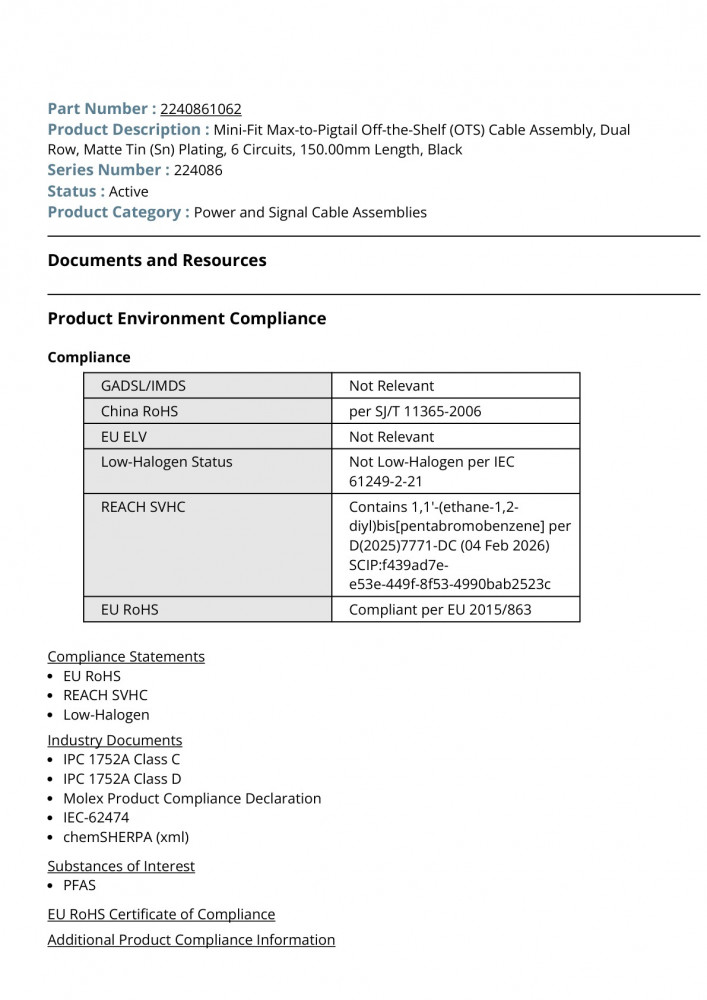 Technical document page 1 for MOLEX 2240861062