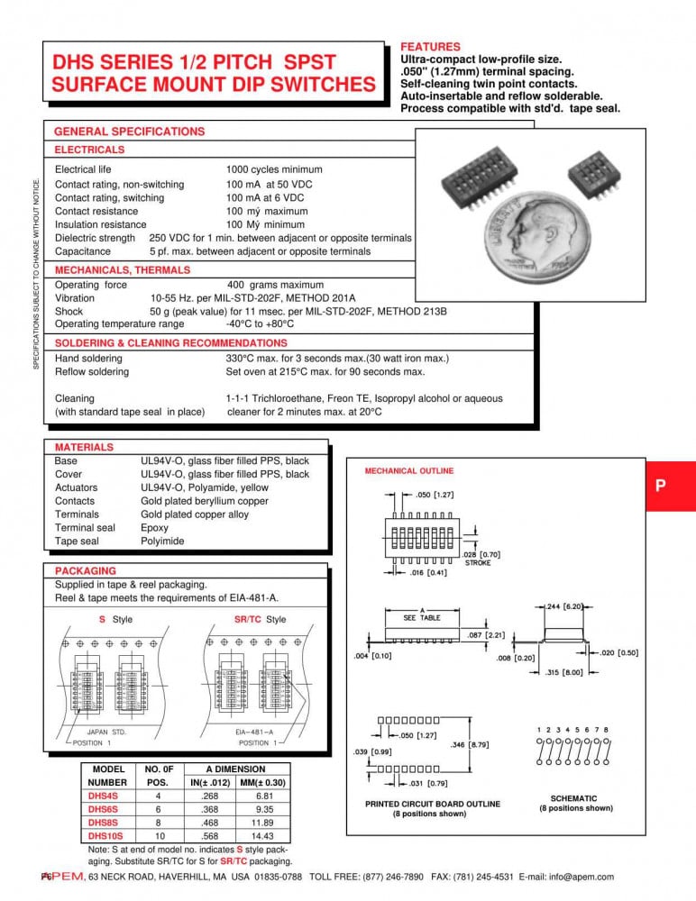 APEM DHS series technical document preview