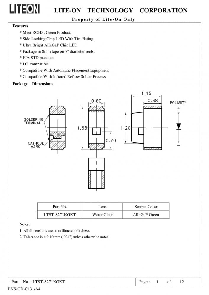 LTST-S271KGKT datasheet page 2