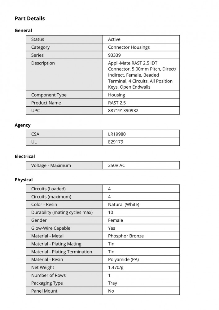 Technical document page 2 for MOLEX 933392001