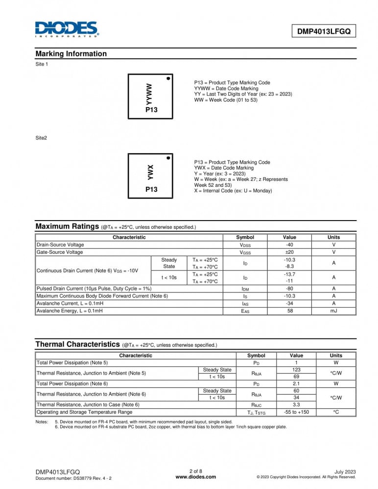 DMP4013LFGQ-13 datasheet page 2