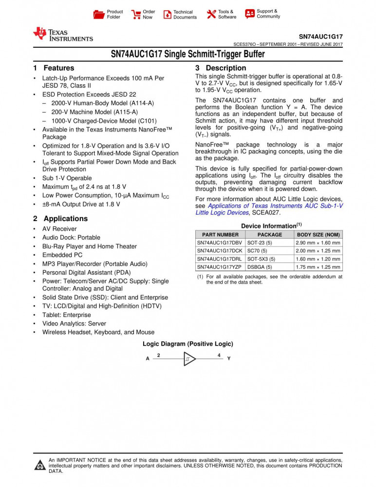 SN74AUC1G17 datasheet page 1