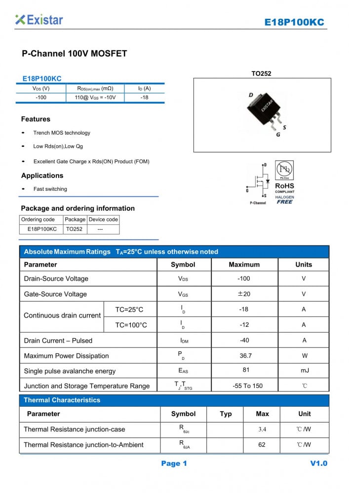 E18P100KC datasheet page 1