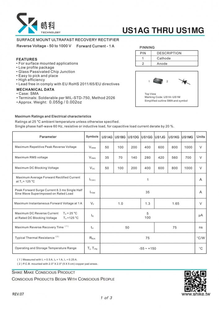 US1MG datasheet page 1