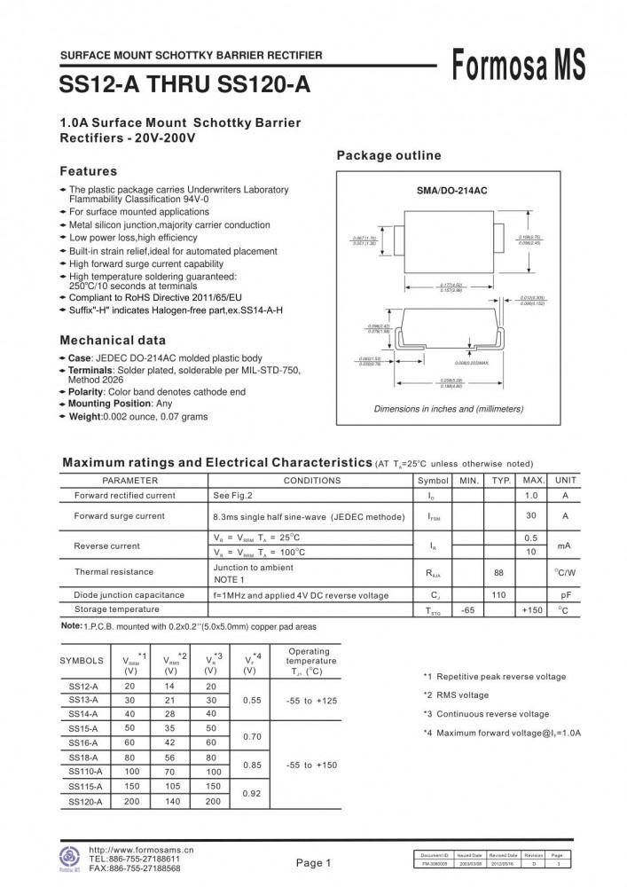 FMS SS14-A datasheet page 1