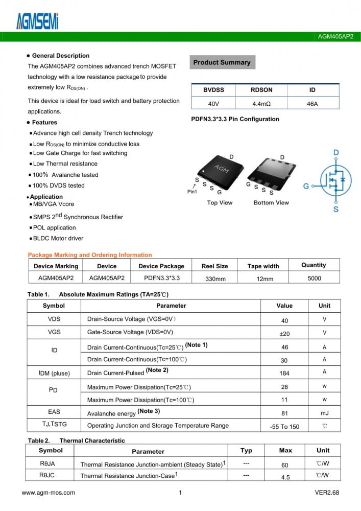 AGM405AP2 datasheet page 1