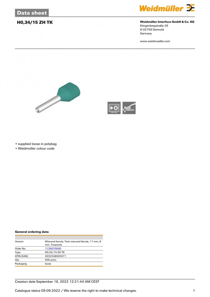 WEIDMULLER 1139070000 document page 1