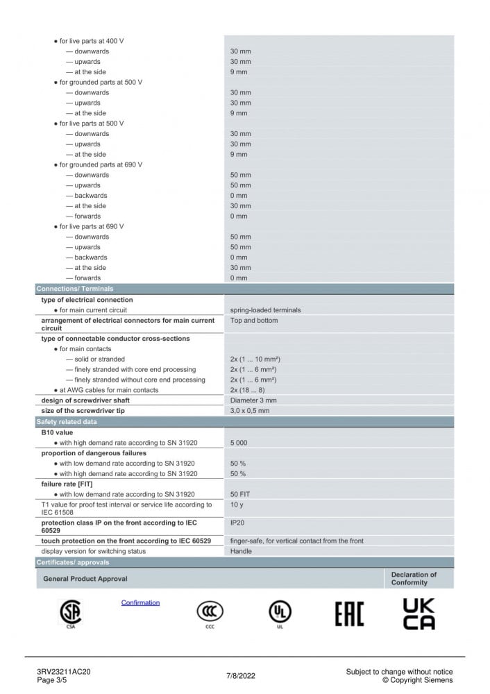 3RV23211AC20 datasheet page 3