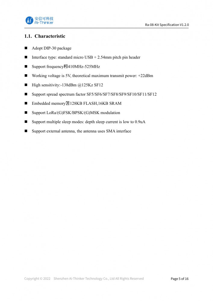 Ra-08-Kit specification page 5