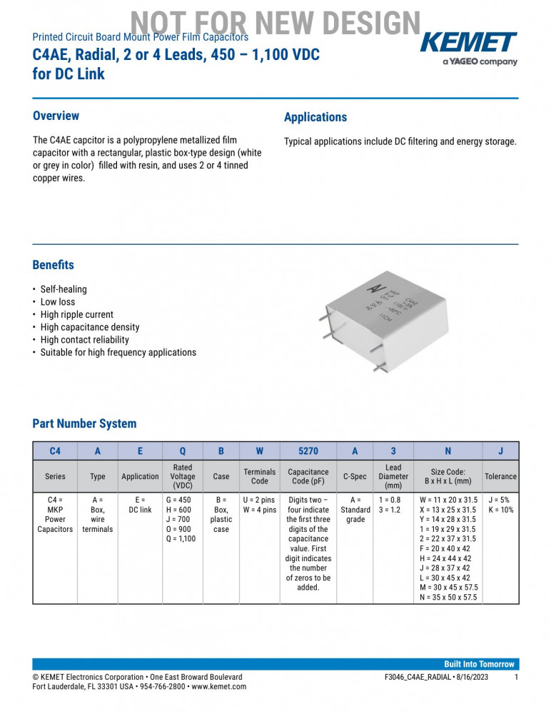 KEMET C4AE datasheet page 1