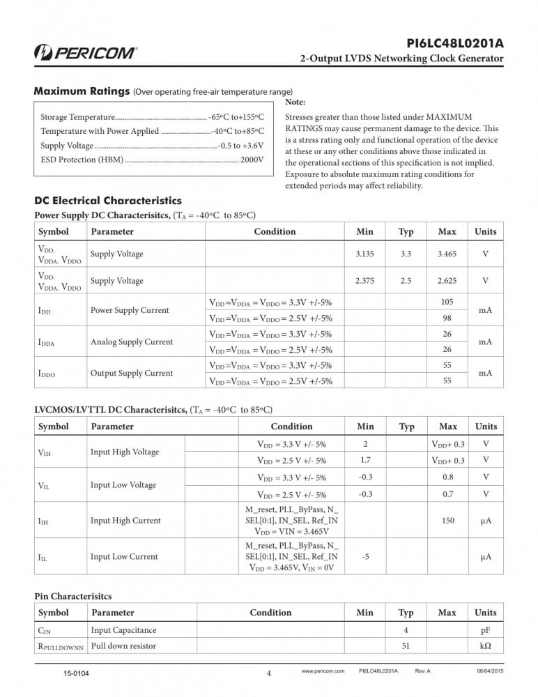 PI6LC48L0201AZHIEX datasheet page 4