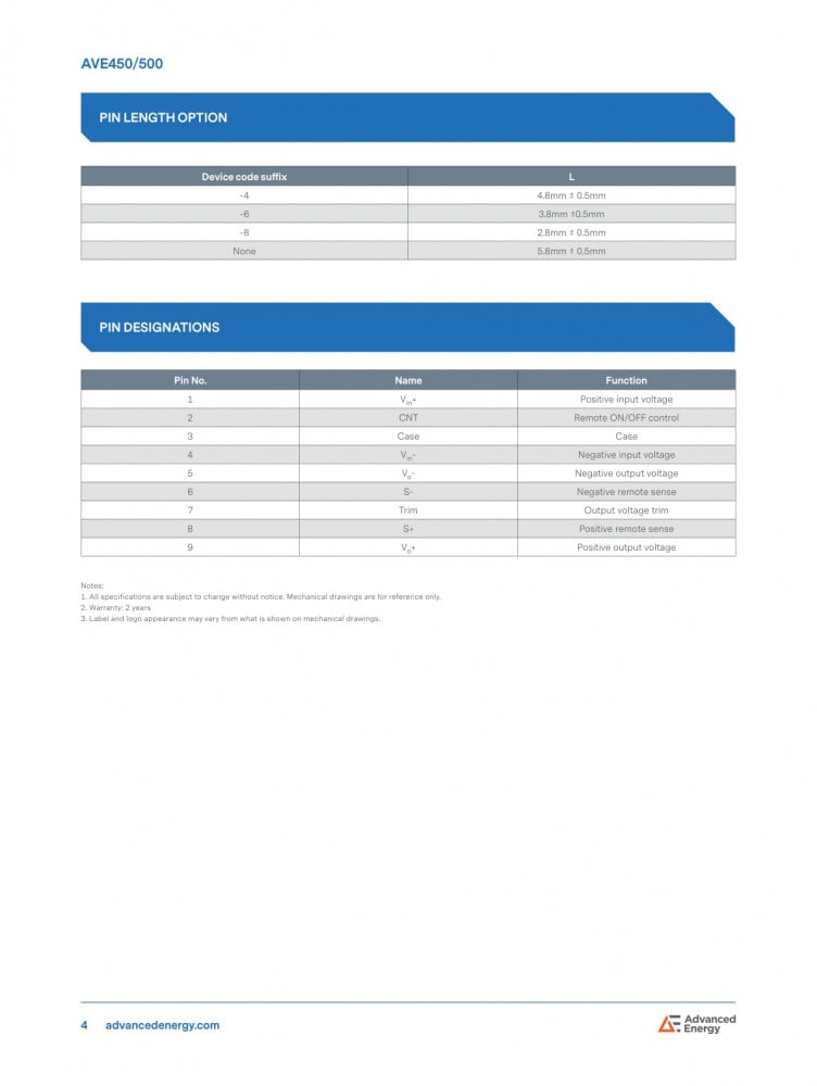 AVE450/500 datasheet page 4