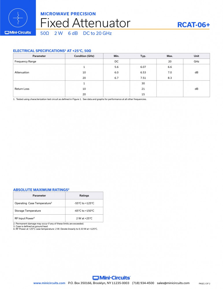 RCAT-06+ datasheet page 2