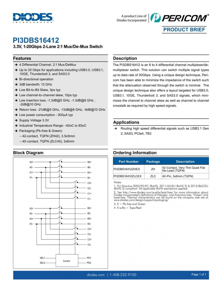PI3DBS16412 technical document preview