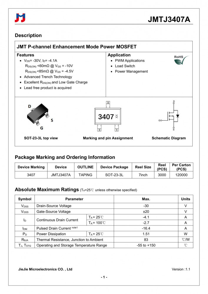JMTJ3407A datasheet page 1