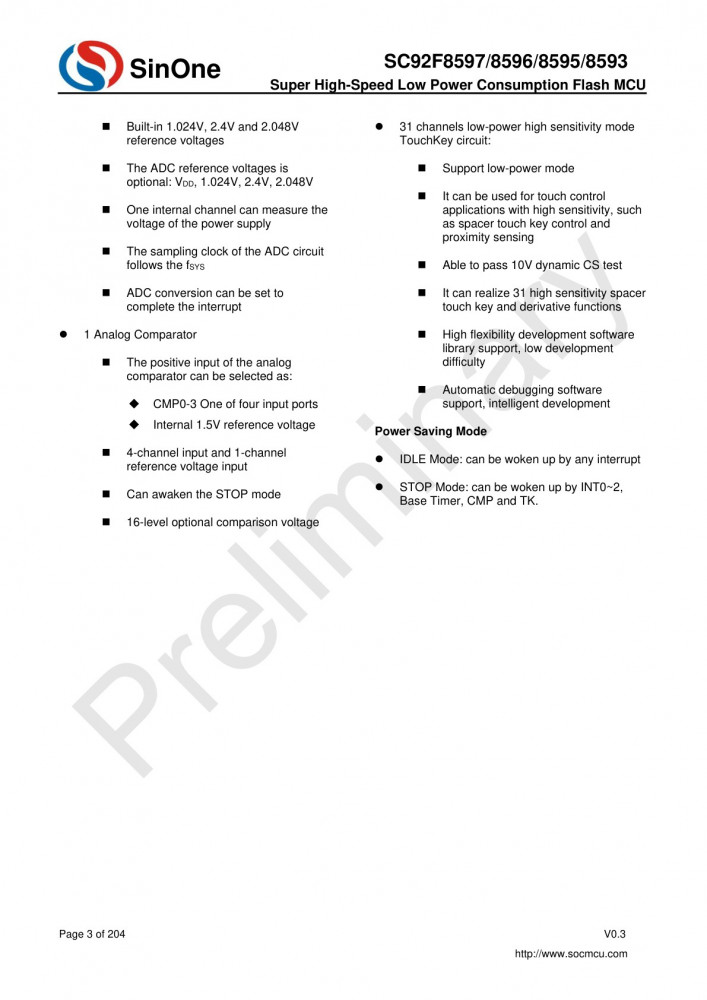 SC92F8595 datasheet page 3