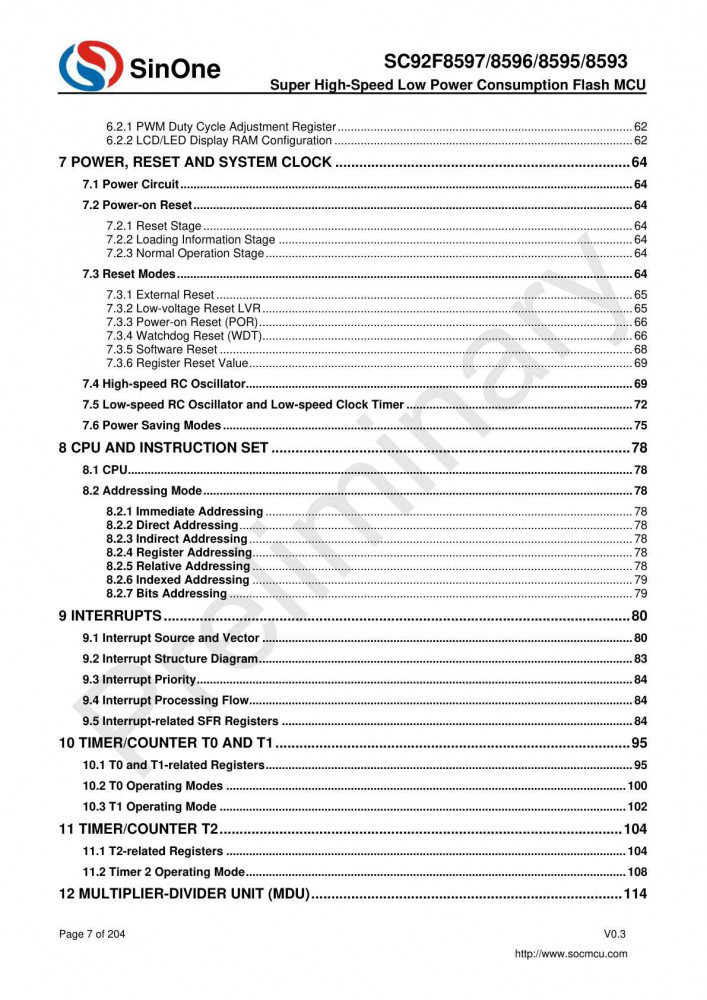 SC92F8595 datasheet page 7