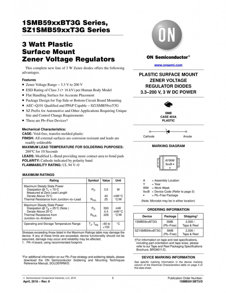 1SMB5941BT3G datasheet page 1