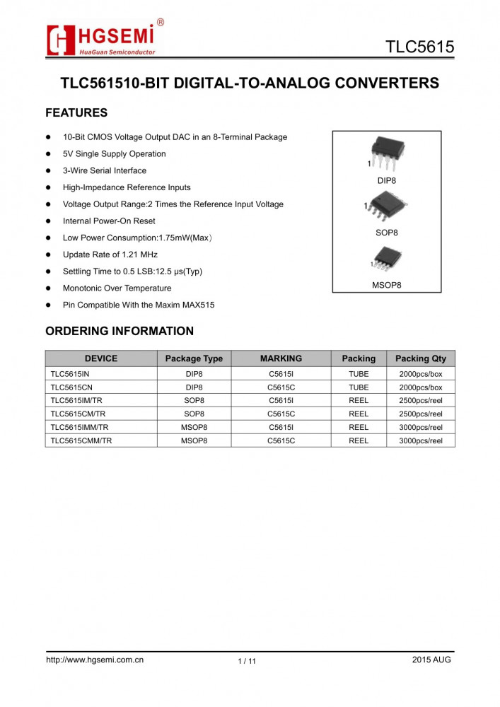 TLC5615CN datasheet page 1
