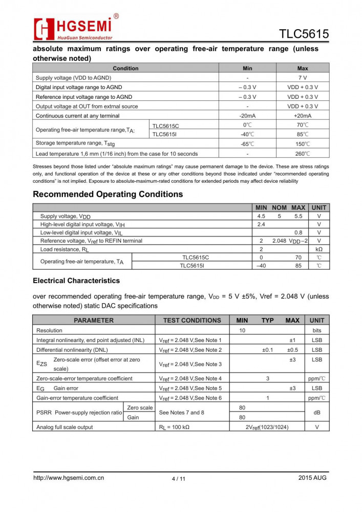 TLC5615CN datasheet page 4