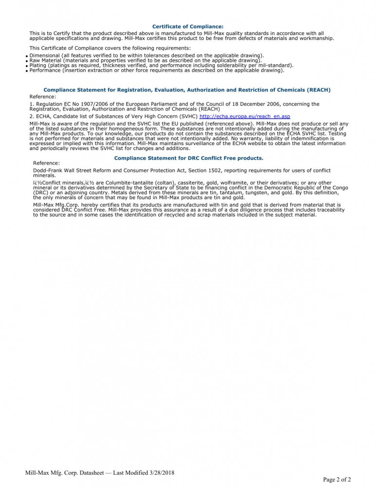 Mill-Max 2101 series technical document page 2