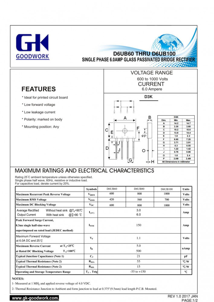 GOODWORK D6UB100 datasheet page 1