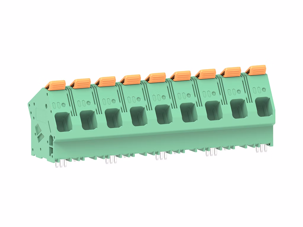 15.00mm Pitch Lever Activated Fixed Mount PCB Terminal Block, 35° Wire Entry, Left Front Terminal, 9 Circuits for sale