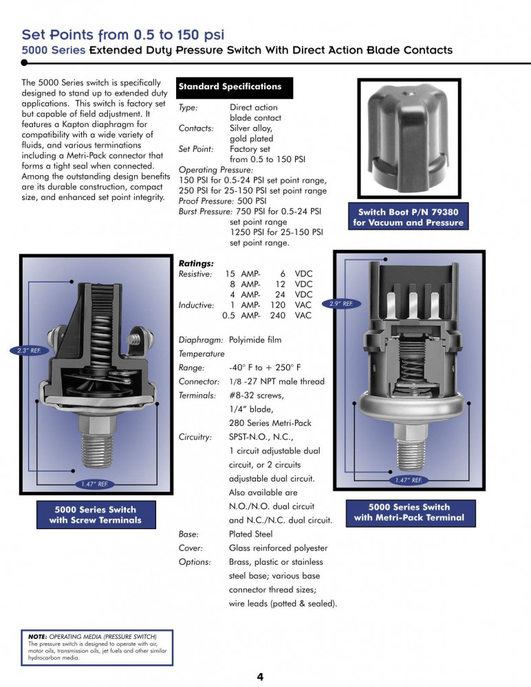 5000 Series pressure switch technical document, page 1