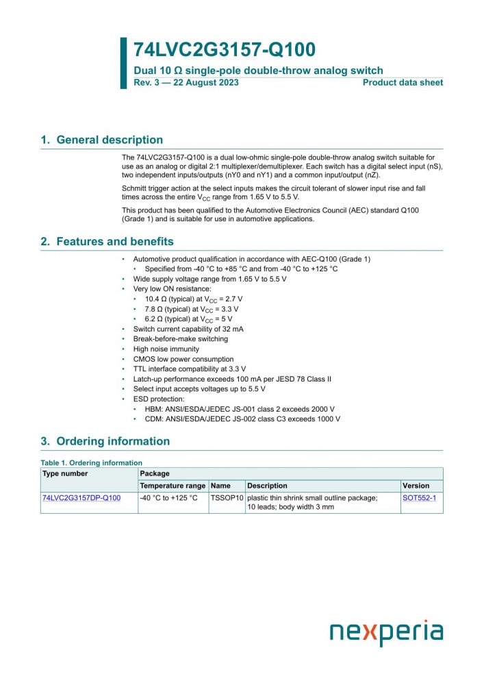 74LVC2G3157DP-Q10J datasheet page 1