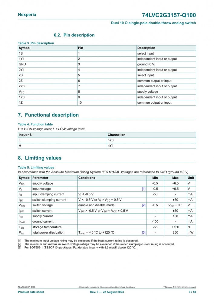 74LVC2G3157DP-Q10J datasheet page 3
