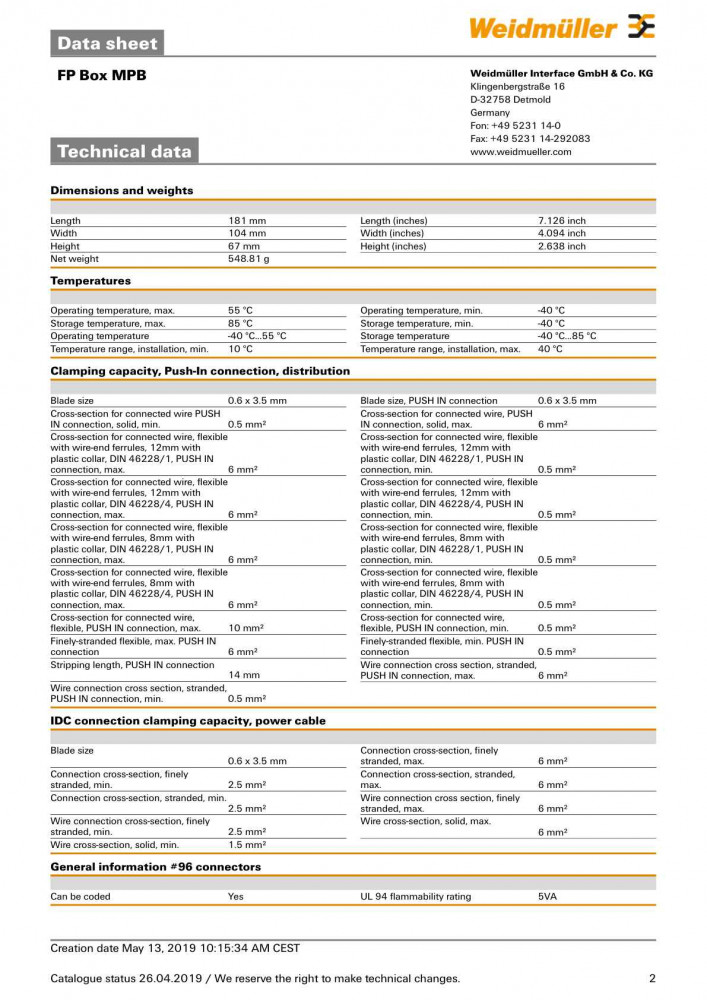 WEIDMULLER 1180300000 technical document page 2